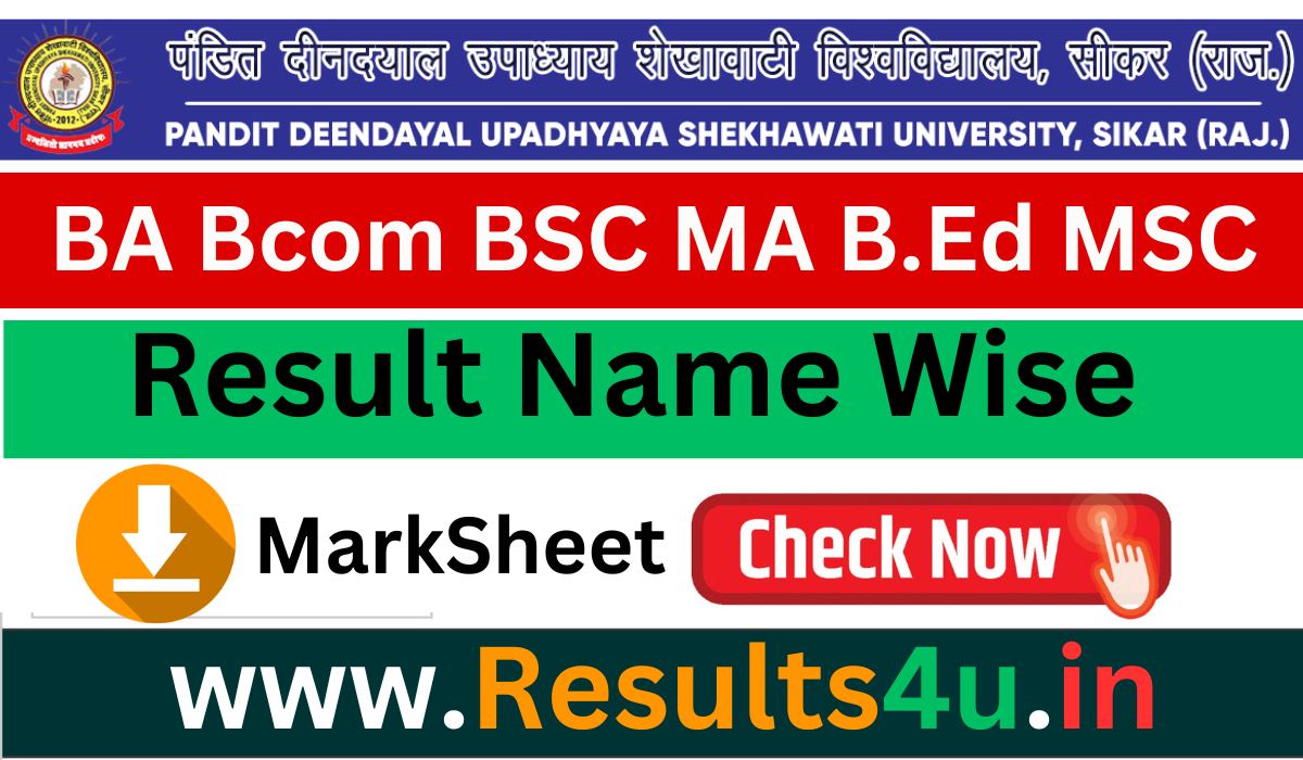 Shekhawati University Result 2025 PDUSU BA BSc MA MSC